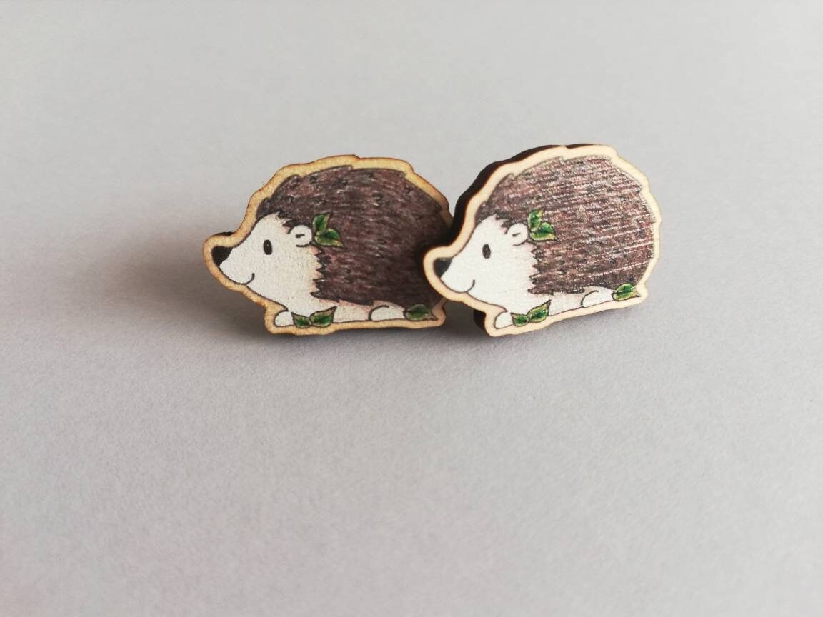 Hedgehog Wooden Pin - Hedgehog Badge, Woodland Brooch, Eco Friendly ...