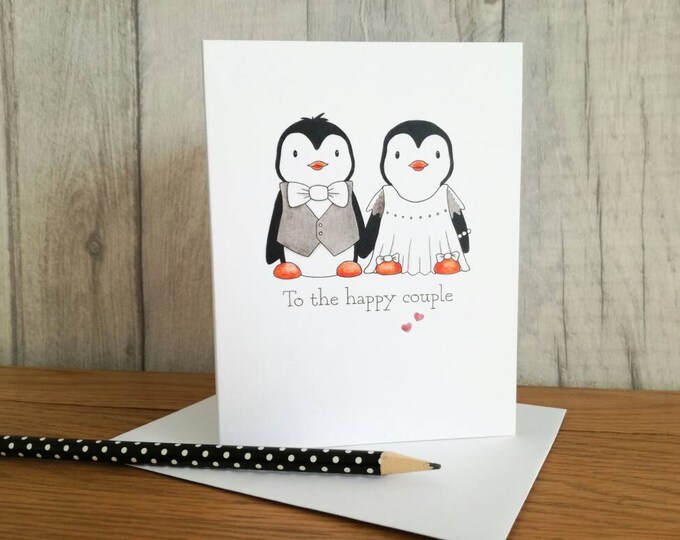 Penguin Wedding Card, Congratulations Card, Happy Wedding Day Small ...