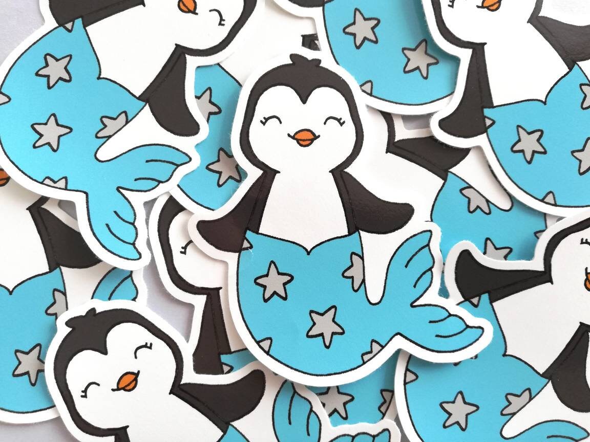 Penguin Mermaid Vinyl Sticker Mermaid Penguin Sticker | Etsy