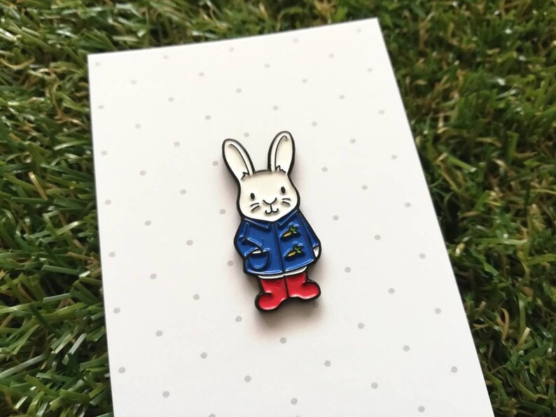 Rabbit Enamel Pins. White Rabbit Badge. Black Soft Enamel | Etsy