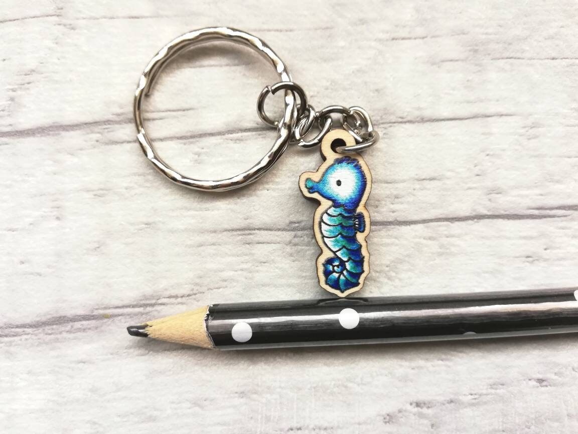 Tiny Seahorse Keyring Mini Seahorse Wooden Key Fob Ethically - Etsy UK