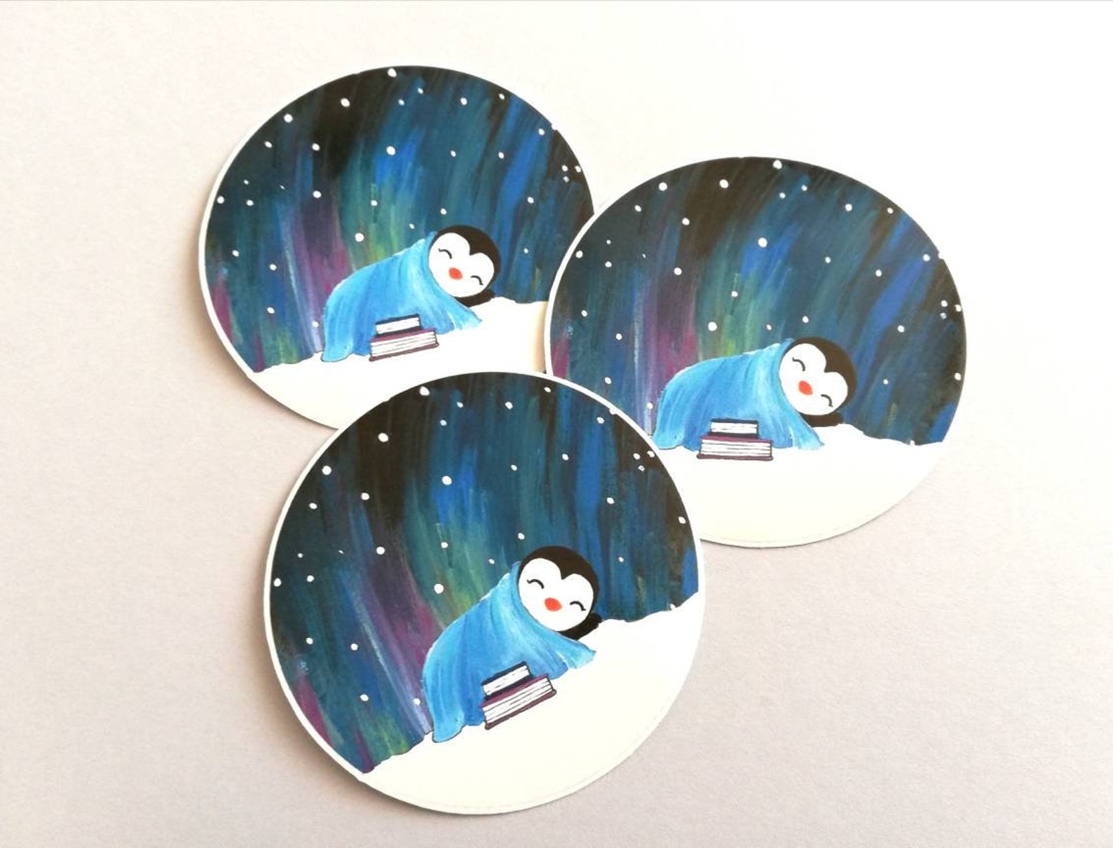 Penguin Asleep Under the Stars Sticker Northern Lights - Etsy UK