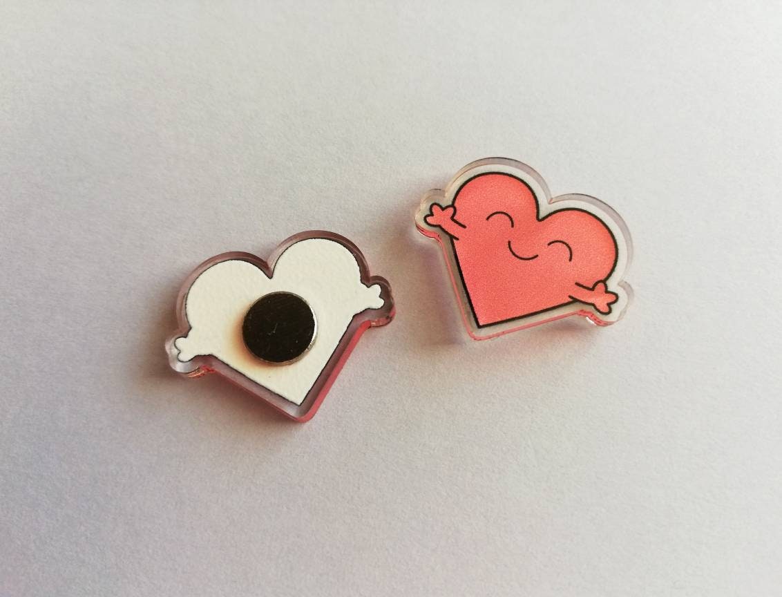 A Love and Hug Mini Magnet, Cute Positive Heart, Tiny Fridge Magnet ...