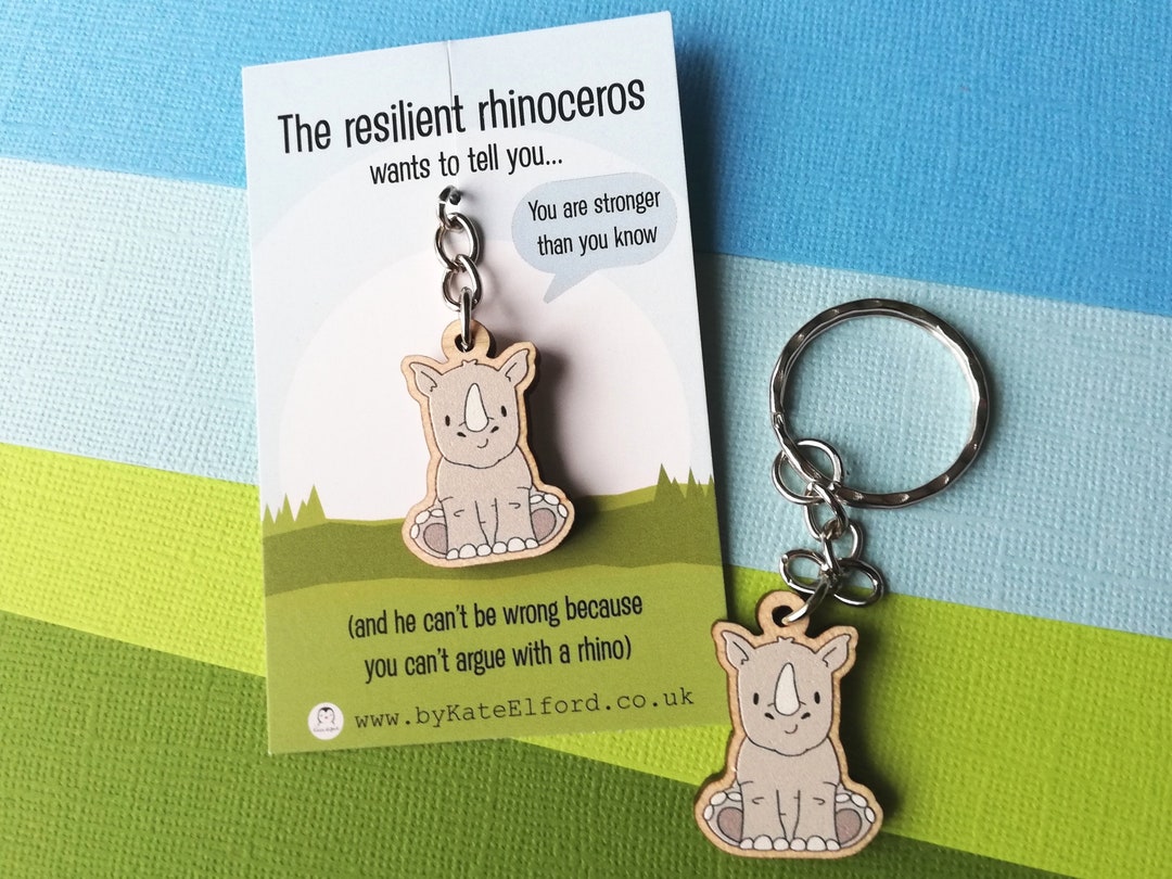 Mini Resilient Rhino Keyring, Mini Wooden Rhinoceros Key Fob, Eco ...