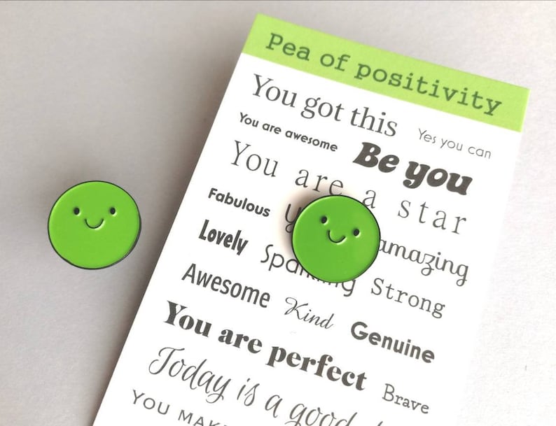 Pea of Positivity Enamel Pin - Cute Green Pea, Positive Enamel Brooch ...