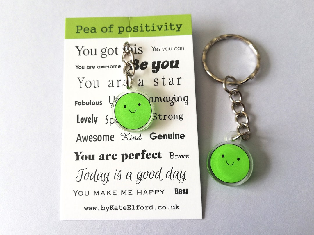 Pea of Positivity Keyring - Mini Cute Happy Charm, Positive Key Fob ...