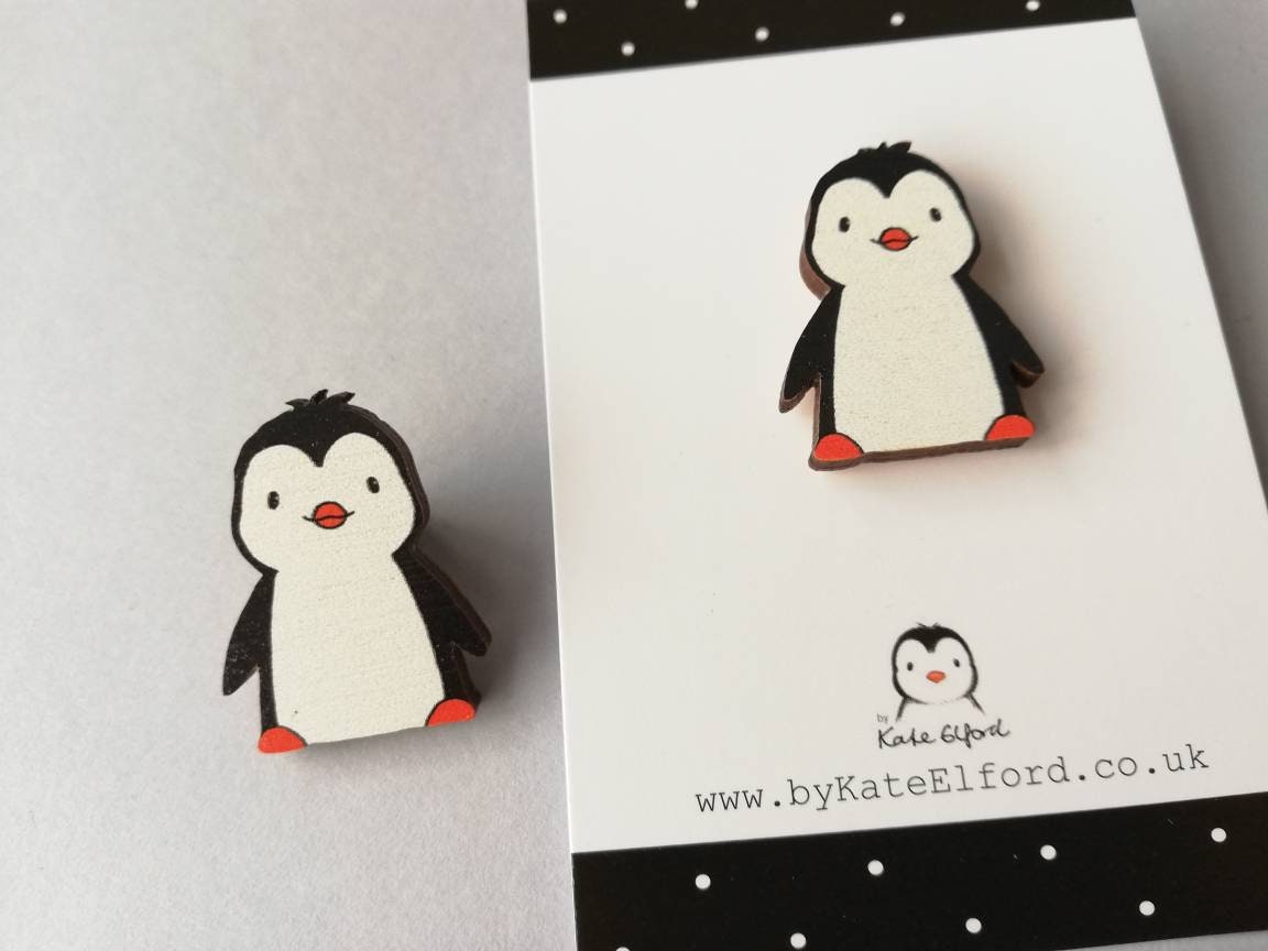 Penguin Wooden Pin Badge Cute Little Penguin Brooch. Made - Etsy UK