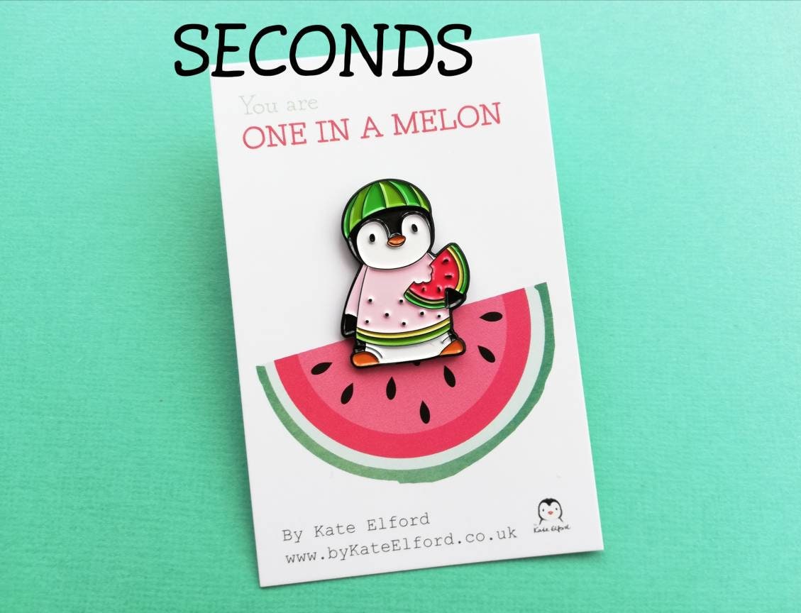 SECONDS Watermelon Penguin Soft Enamel Pin Penguin Brooch. | Etsy UK