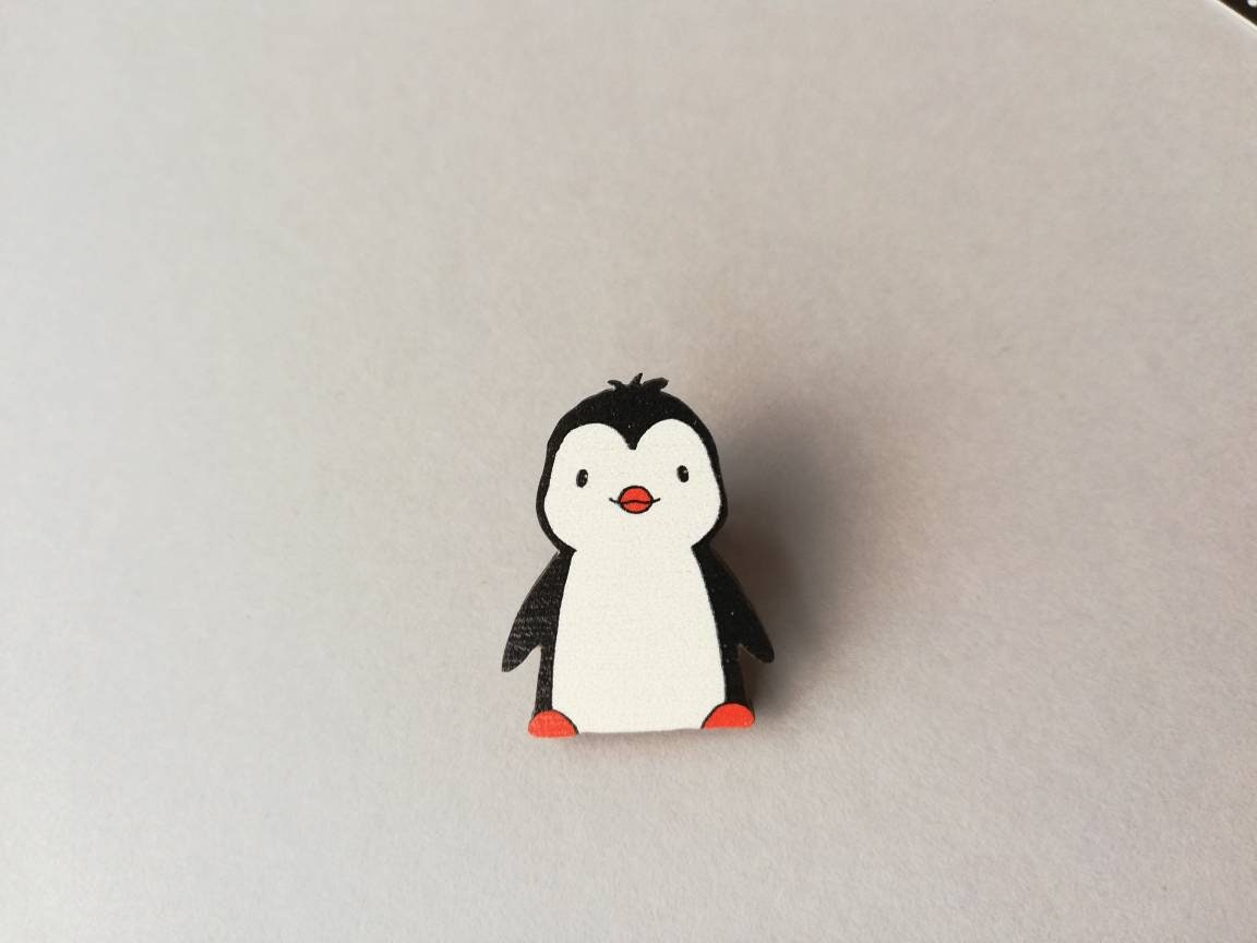 Penguin Wooden Pin Badge Cute Little Penguin Brooch. Made - Etsy UK