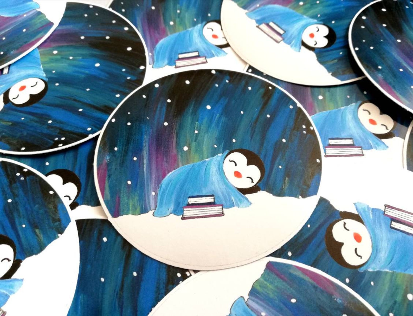 Penguin Asleep Under the Stars Sticker Northern Lights - Etsy UK