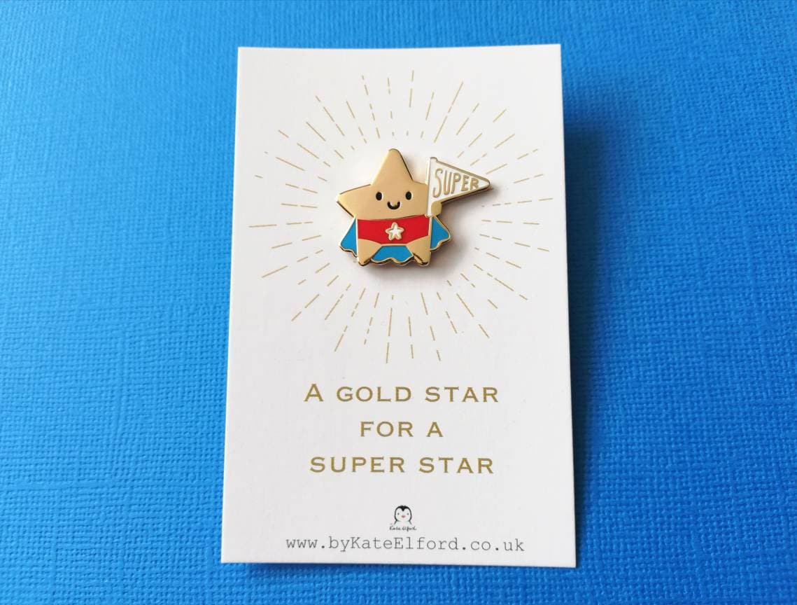 Super Star Enamel Pin, Cute Gold Star, Positive Enamel Brooch ...