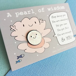 A Pearl of Wisdom Enamel Pin, Cute Glitter Happy Pearl Positive Enamel ...