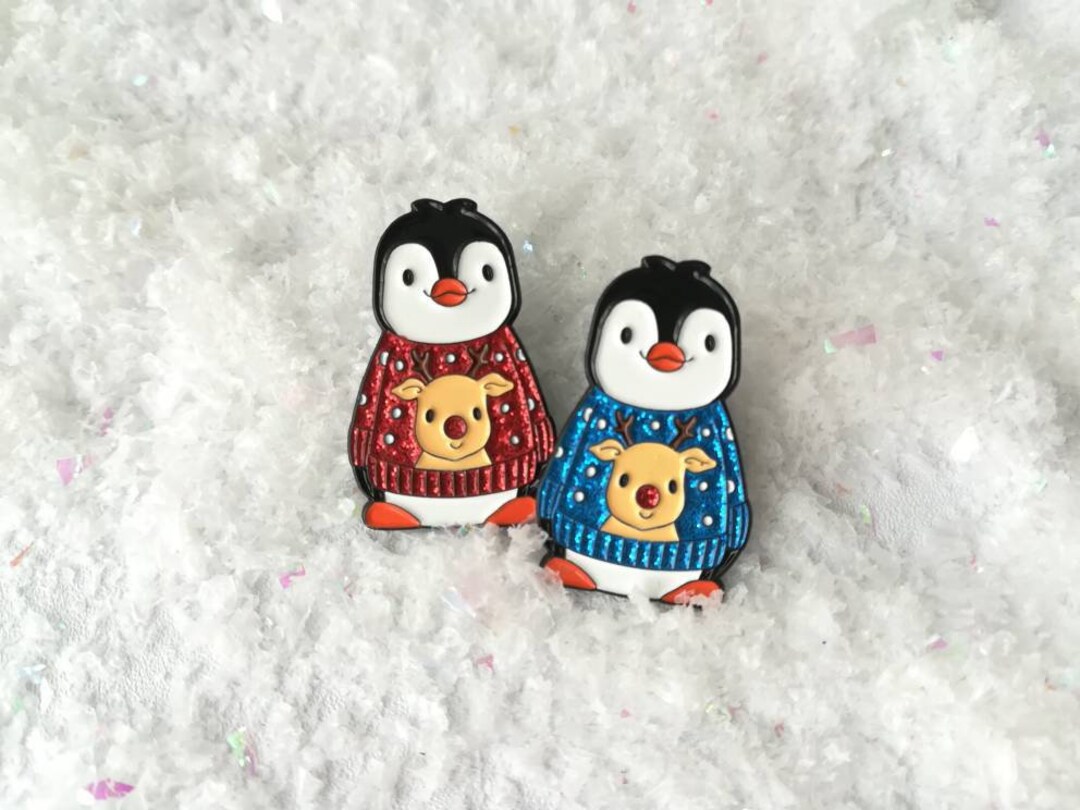 Christmas Penguin Soft Enamel Pin, Penguin Brooch, Christmas Glitter ...