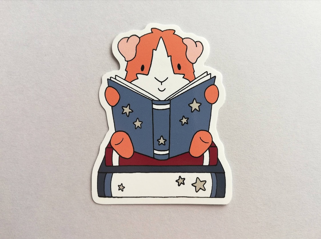 Guinea pig sticker, book lover, reading cavy vinyl star decal - Etsy 日本