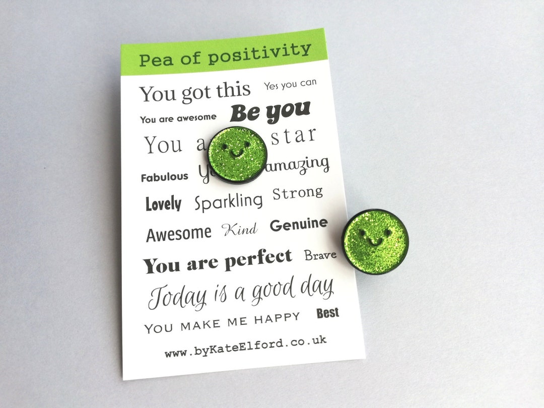 Pea of Positivity Glitter Enamel Pin - Cute Little Green Pea, Positive ...