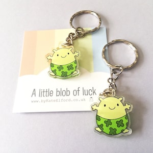 A Little Blob of Luck Keyring, Mini Good Luck Key Fob, Four Leaf Clover ...
