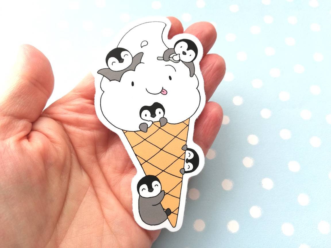 Penguin chick vinyl sticker ice cream penguin sticker cute | Etsy