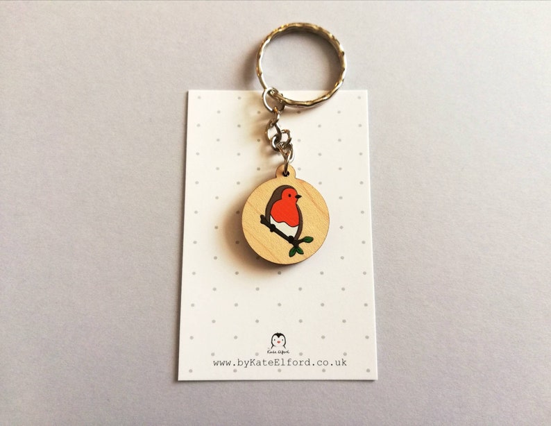 Little Robin Keyring Small Wooden Key Chain Memory Robin - Etsy UK