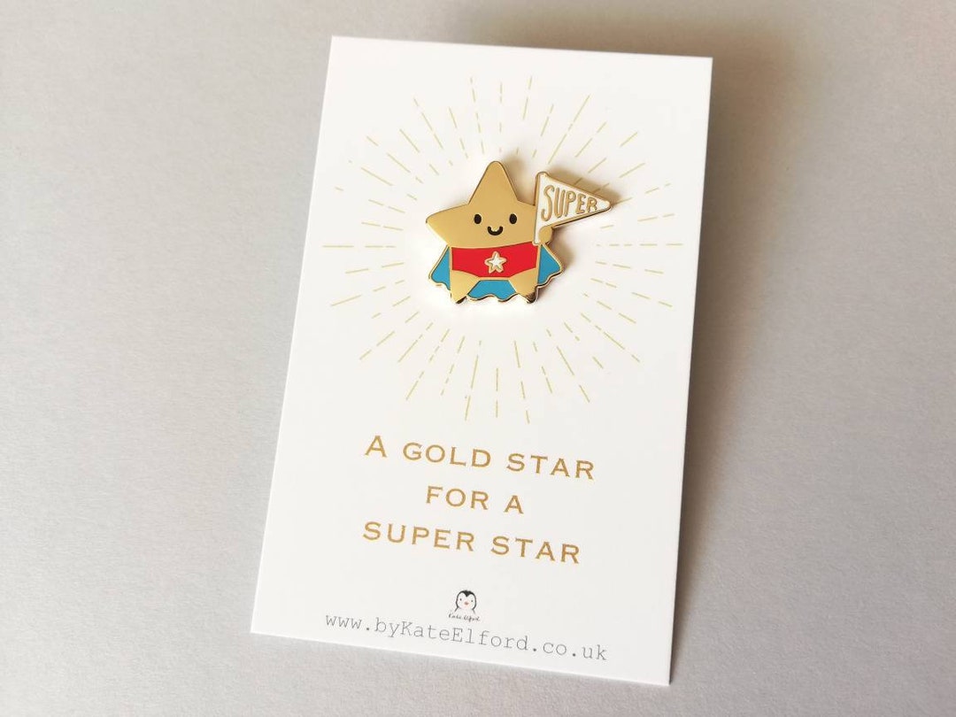 Super Star Enamel Pin Cute Gold Star Positive Enamel Brooch - Etsy UK