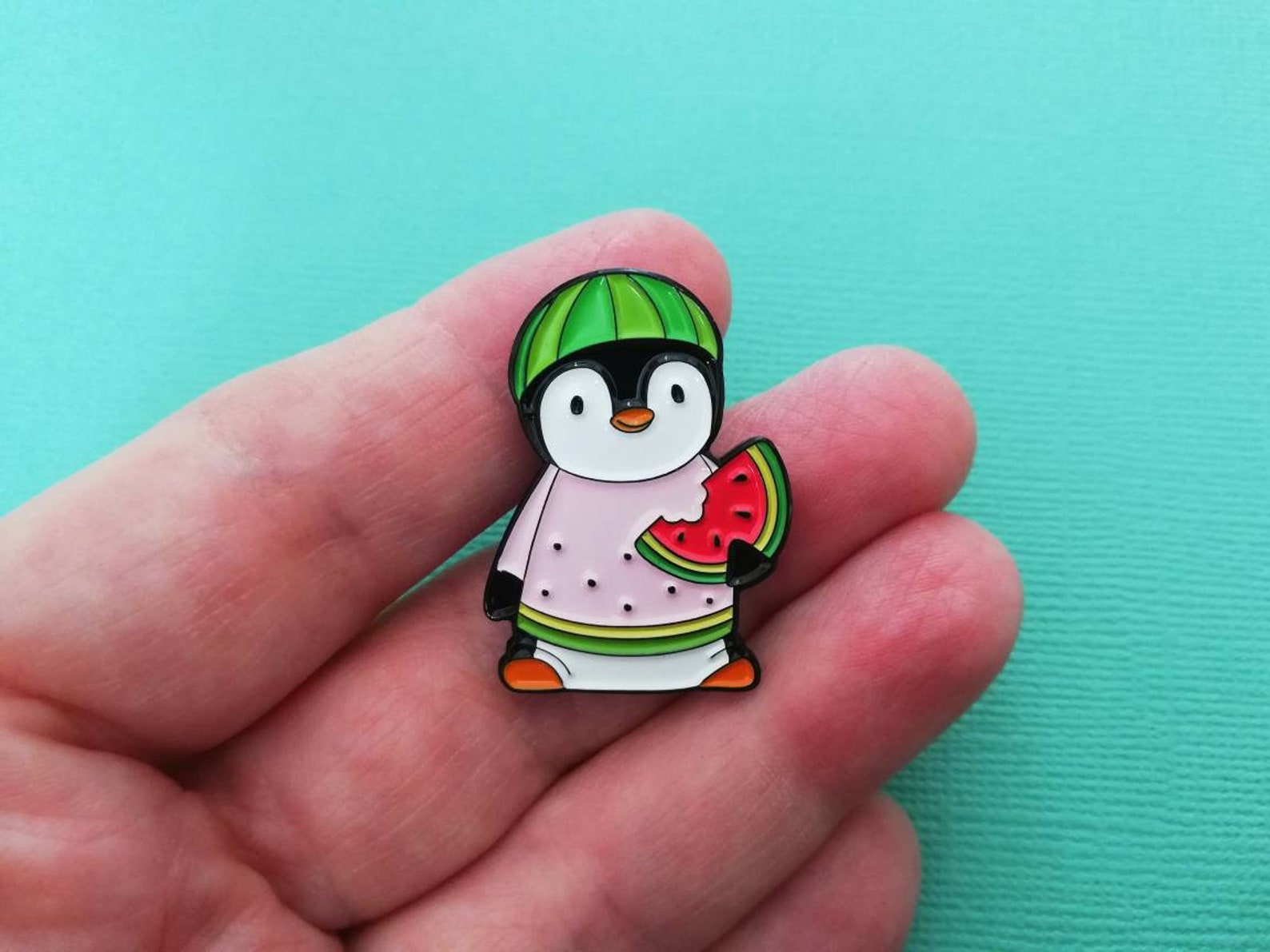 SECONDS Watermelon Penguin Soft Enamel Pin Penguin Brooch. | Etsy UK
