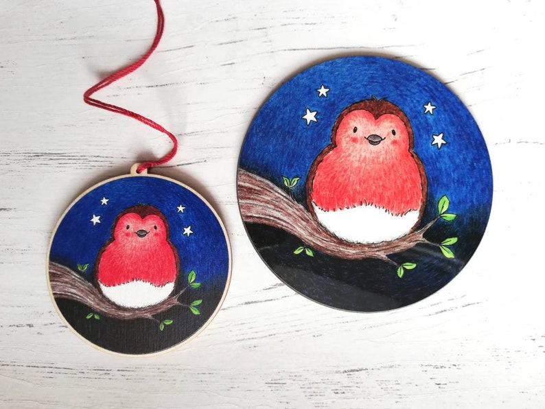 Robin Decoration. Little Wooden Robin Christmas Ornament - Etsy UK