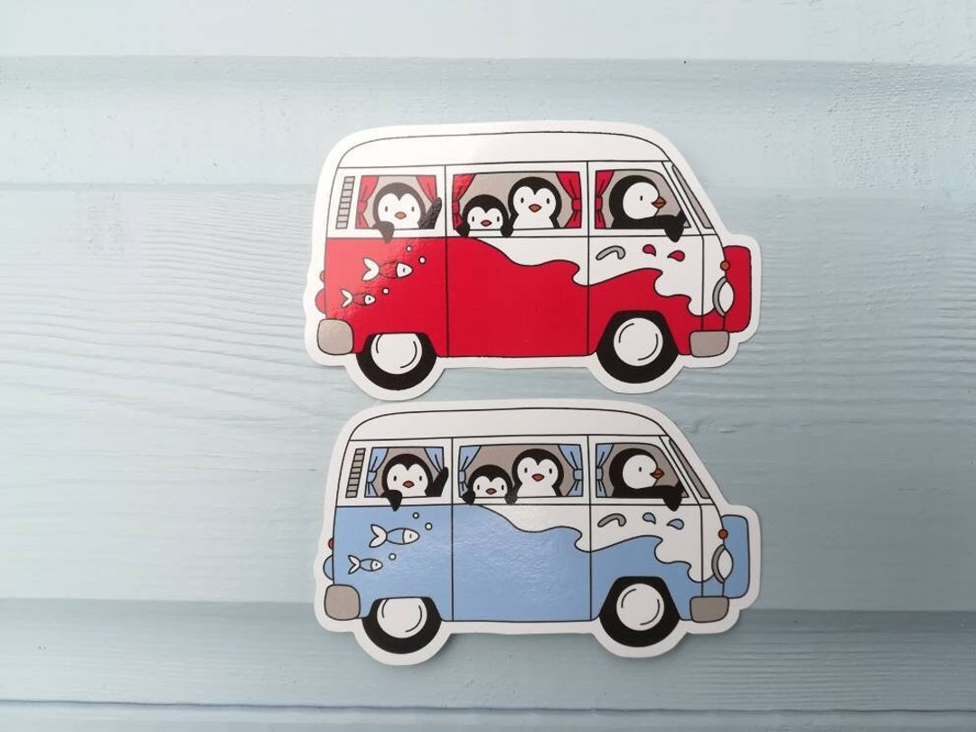 Camper Van Sticker, Penguins Vinyl Sticker, Penguin Sticker, Red and ...