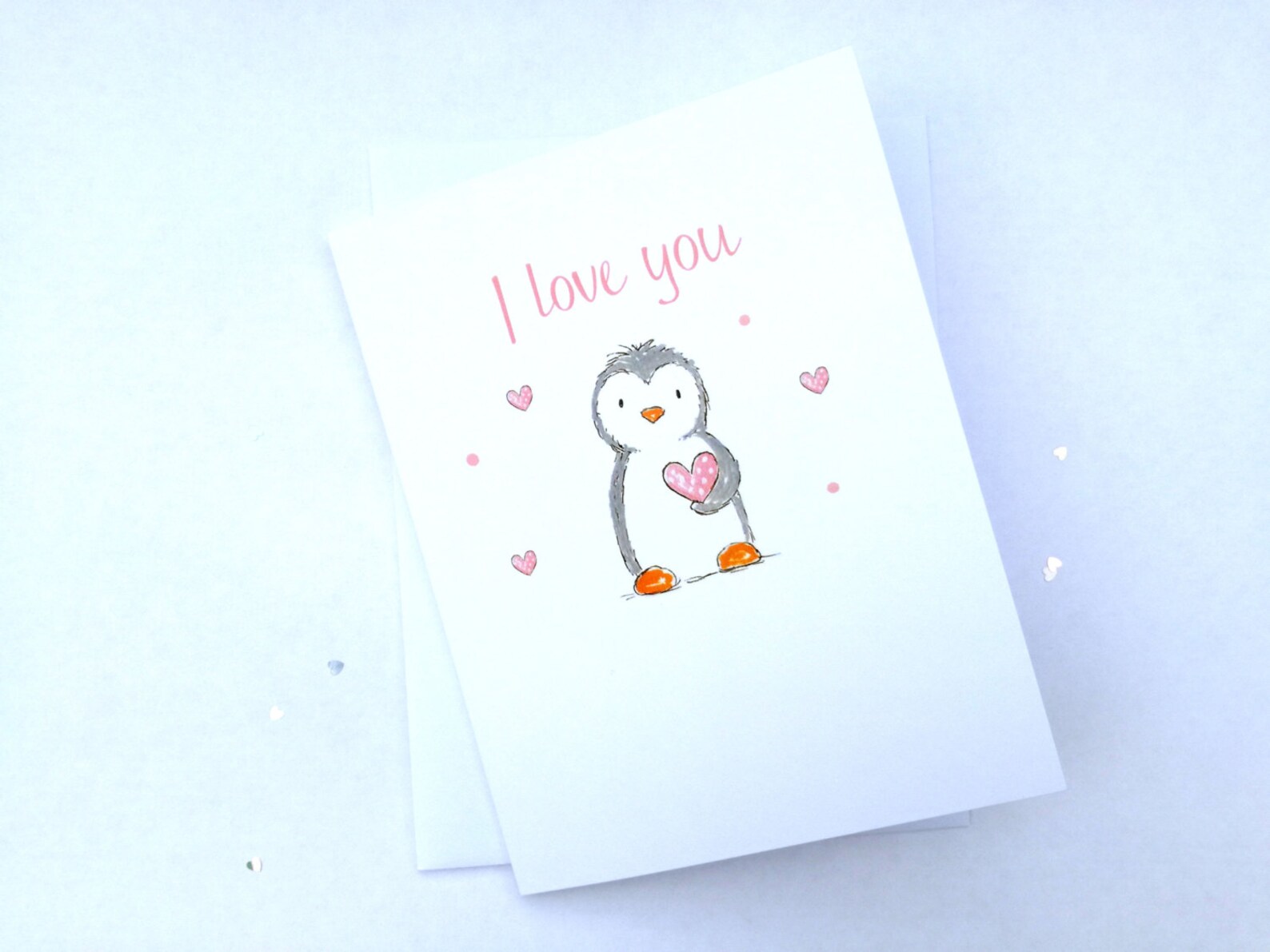 Penguin valentine card cute penguin picture I love you | Etsy