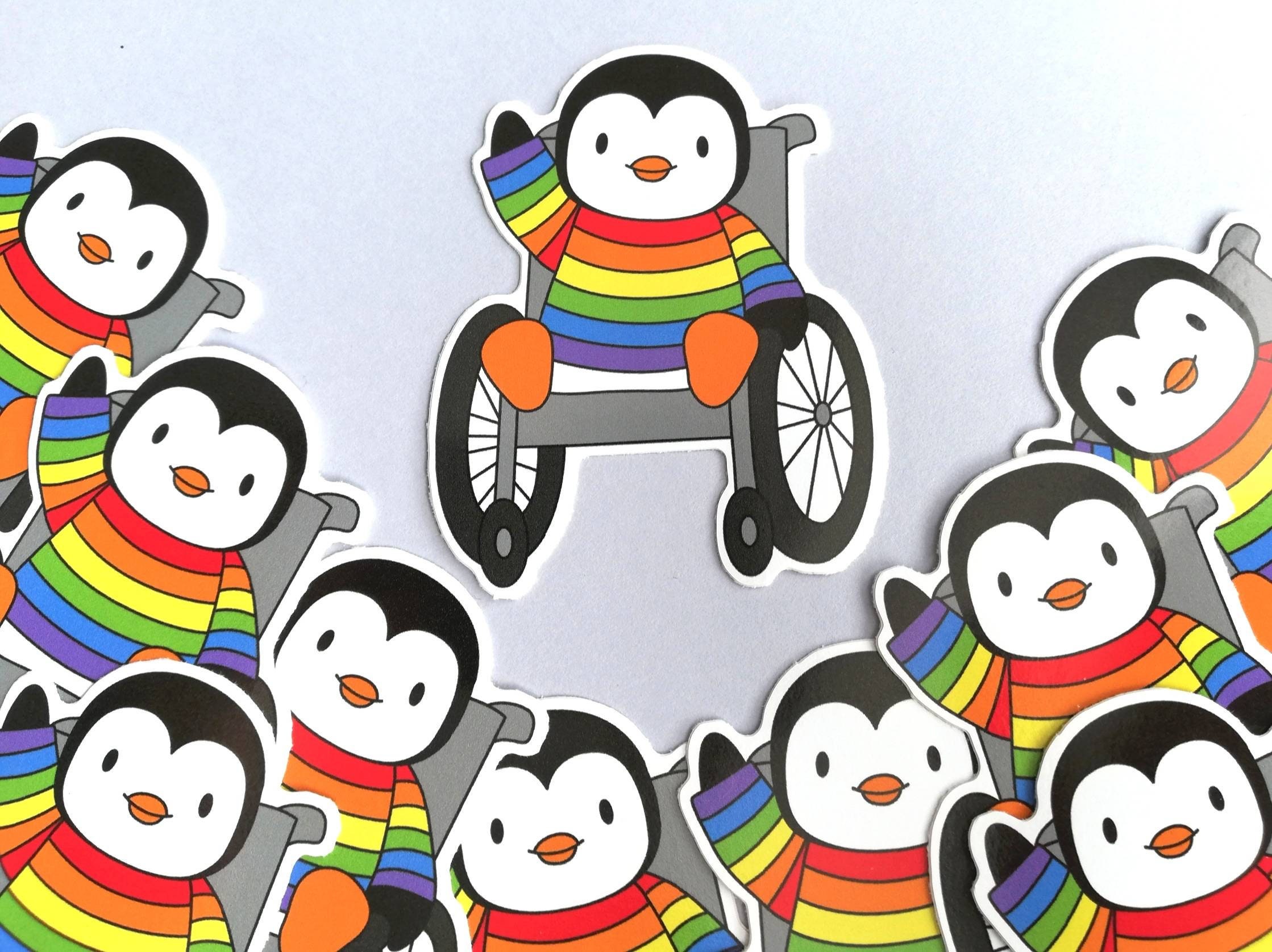 Rainbow Jumper Penguin - Wheelchair Vinyl Penguin Sticker - Etsy UK
