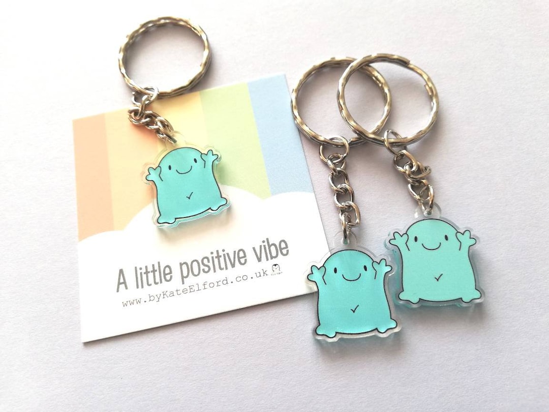 A Little Positive Vibe Keyring Cute Happy Blue Blob Positive - Etsy UK