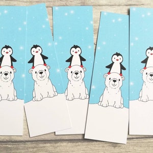 Penguin and Polar Bear Bookmark, Penguin Page Marker, Polar Bear ...
