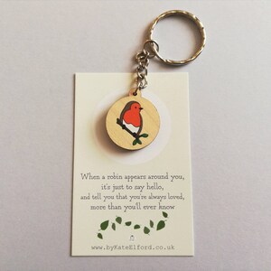 Little Robin Keyring, Small Wooden Key Chain, Memory Robin, Happy ...