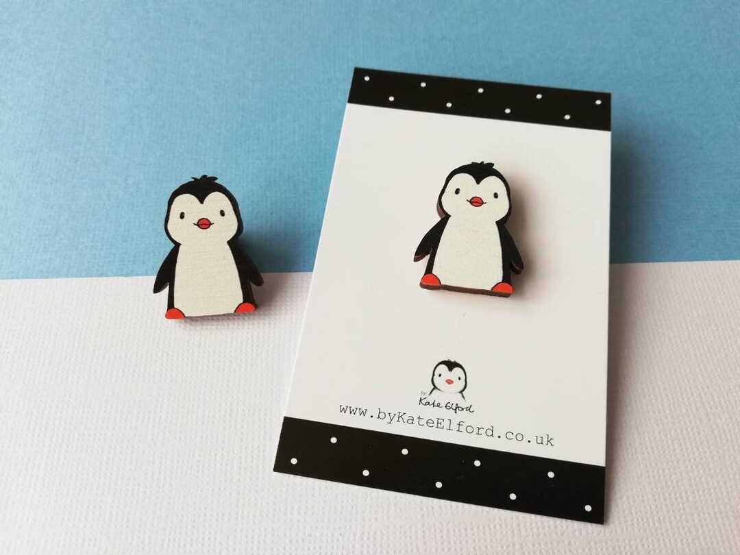 Penguin Wooden Pin Badge, Cute Little Penguin Brooch. Made From ...