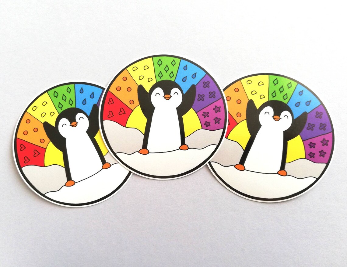 Penguin and rainbow vinyl sticker penguin sunshine sticker | Etsy