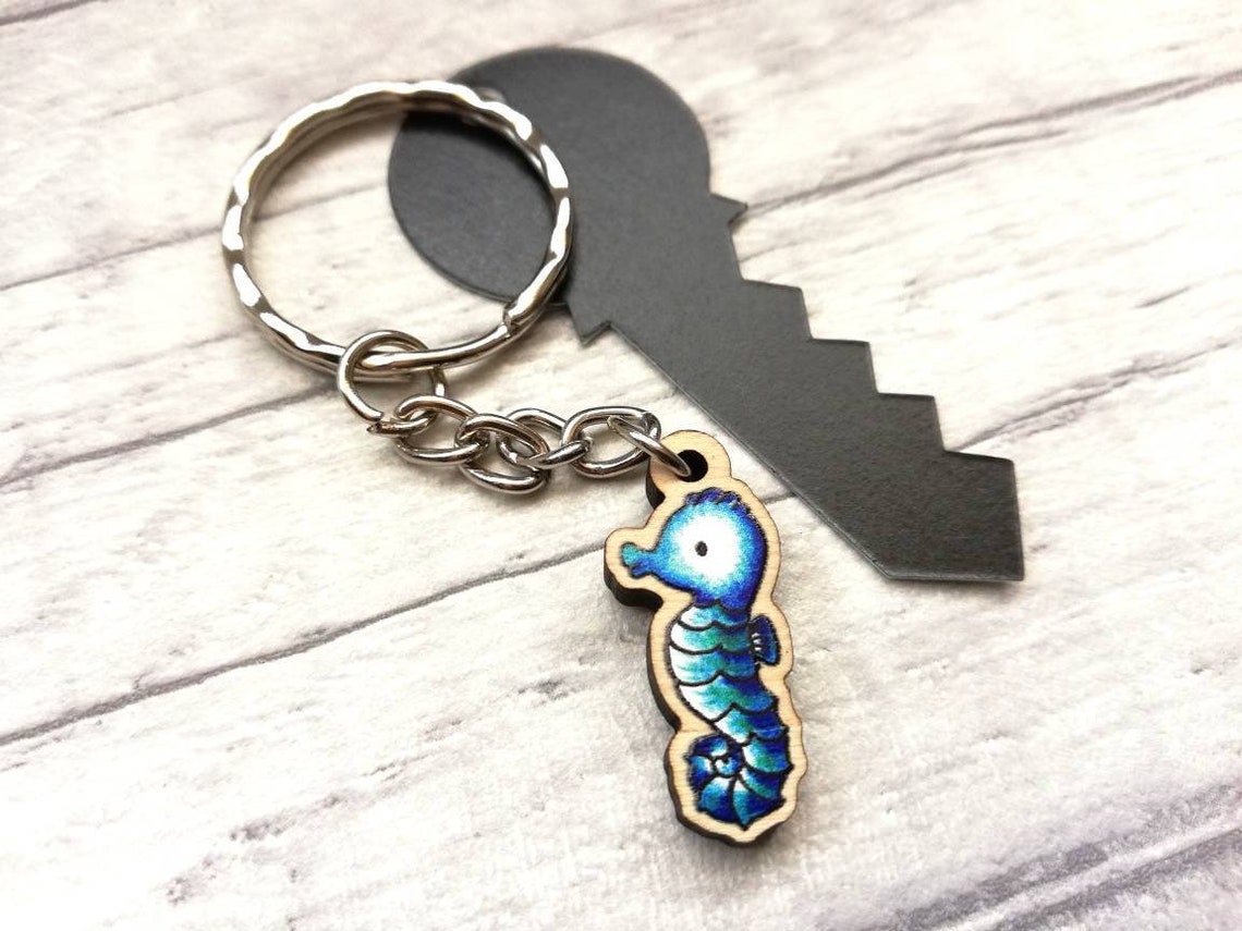 Tiny Seahorse Keyring Mini Seahorse Wooden Key Fob Ethically | Etsy UK