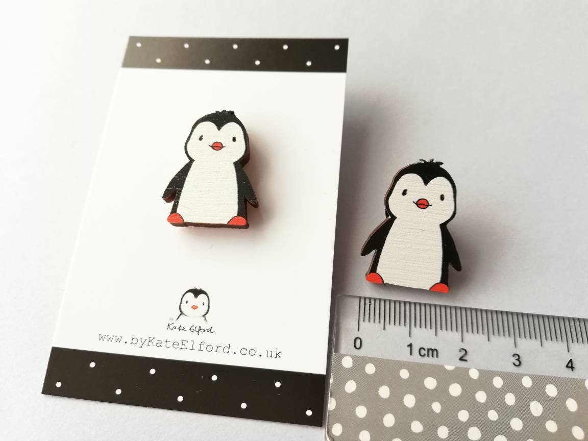 Penguin Wooden Pin Badge Cute Little Penguin Brooch. Made - Etsy UK