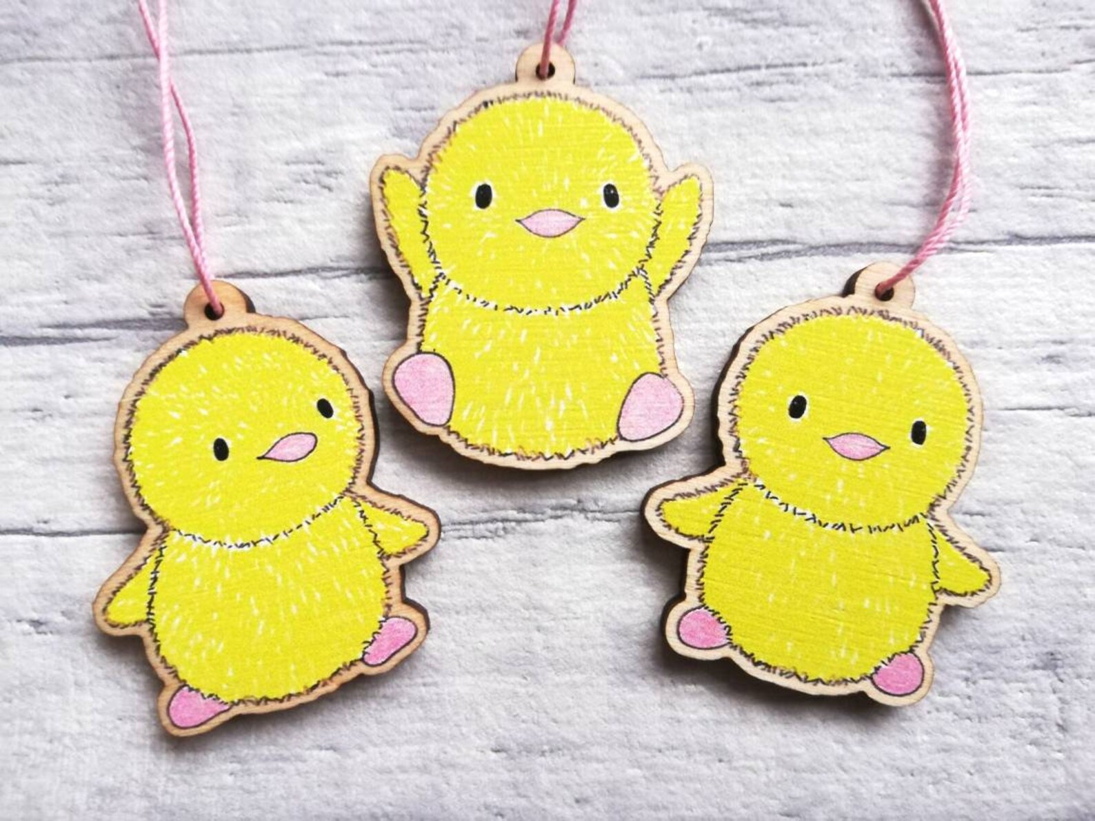 Easter chick decorations. Set of three wooden yellow chicks. | Etsy