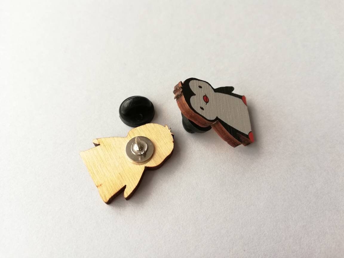 Penguin Wooden Pin Badge Cute Little Penguin Brooch. Made - Etsy UK