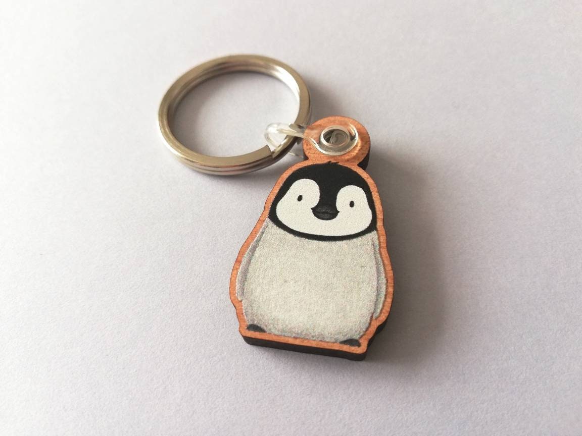 Penguin keyring penguin grey chick wooden key fob penguin - Etsy België