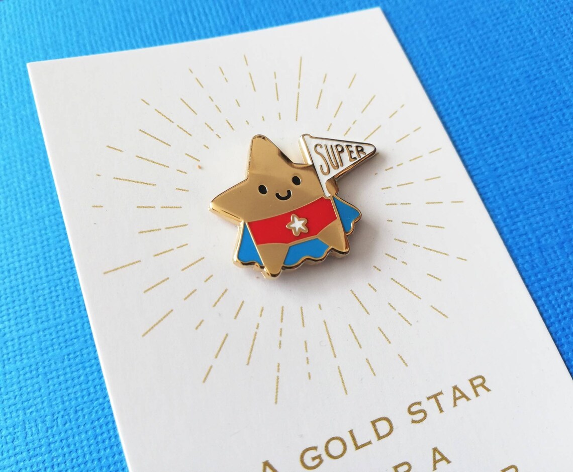 Super star enamel pin cute gold star positive enamel brooch | Etsy