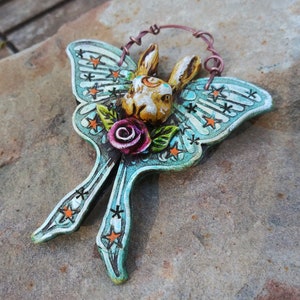 Rabbit Luna Moth Pendant - Etsy
