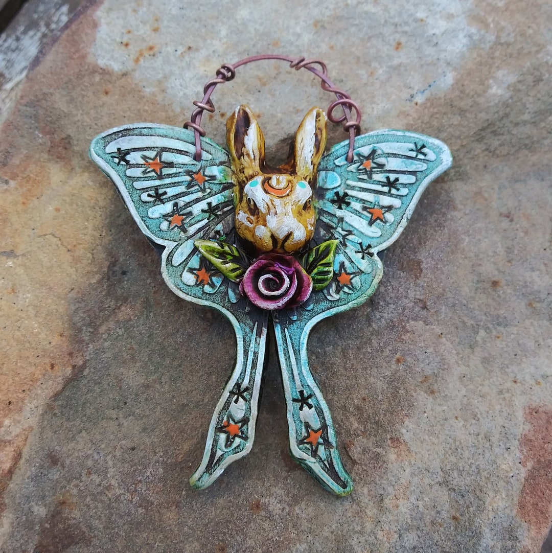 Rabbit Luna Moth Pendant - Etsy