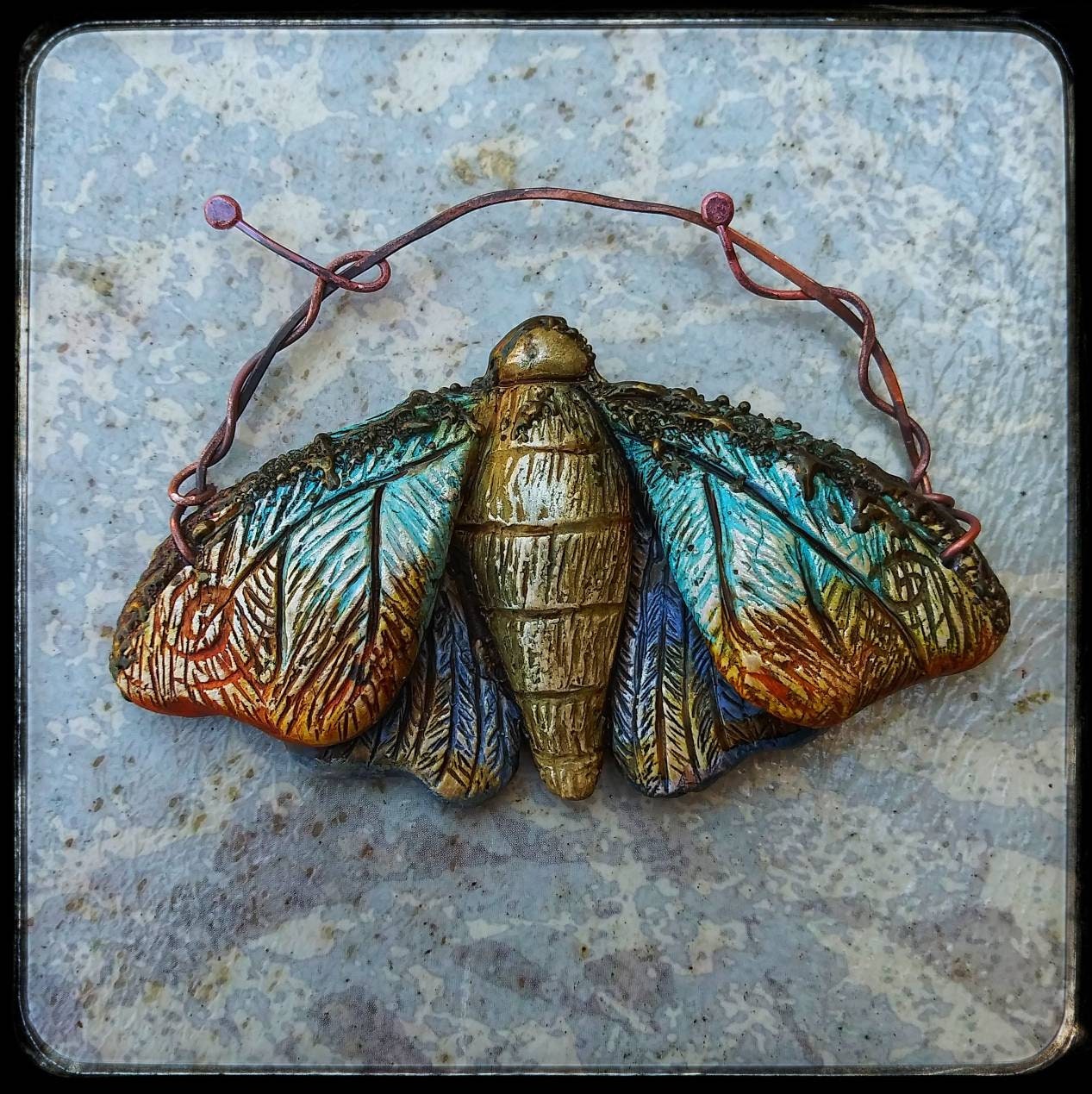 Colorful moth pendant polymer clay moth handmade insect | Etsy