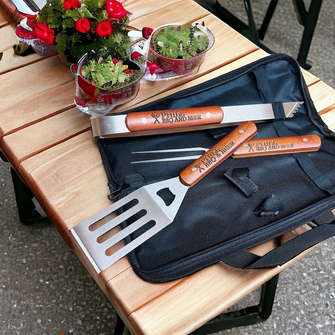 SALE! Was 24.99 Barbecue Set Personalised, Bbq Set, Wooden Handled ...