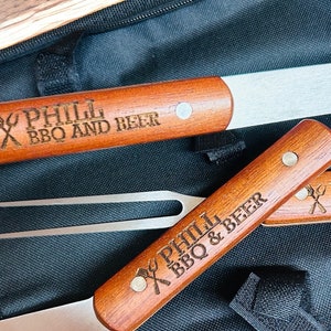 Barbecue Set Personalised, Bbq Set, Wooden Handled Engraved Set in Case ...