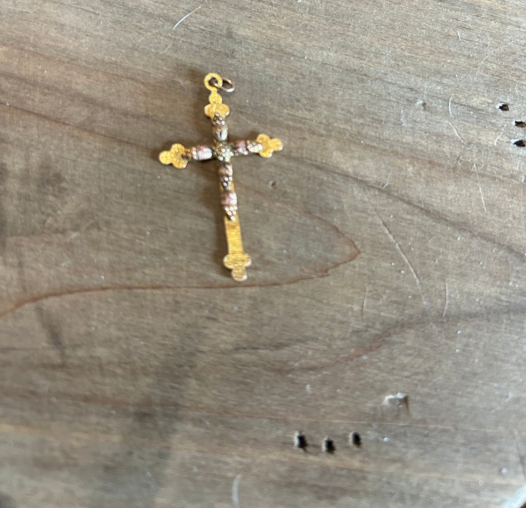 Vintage Black Hills Gold Cross Medal - Etsy