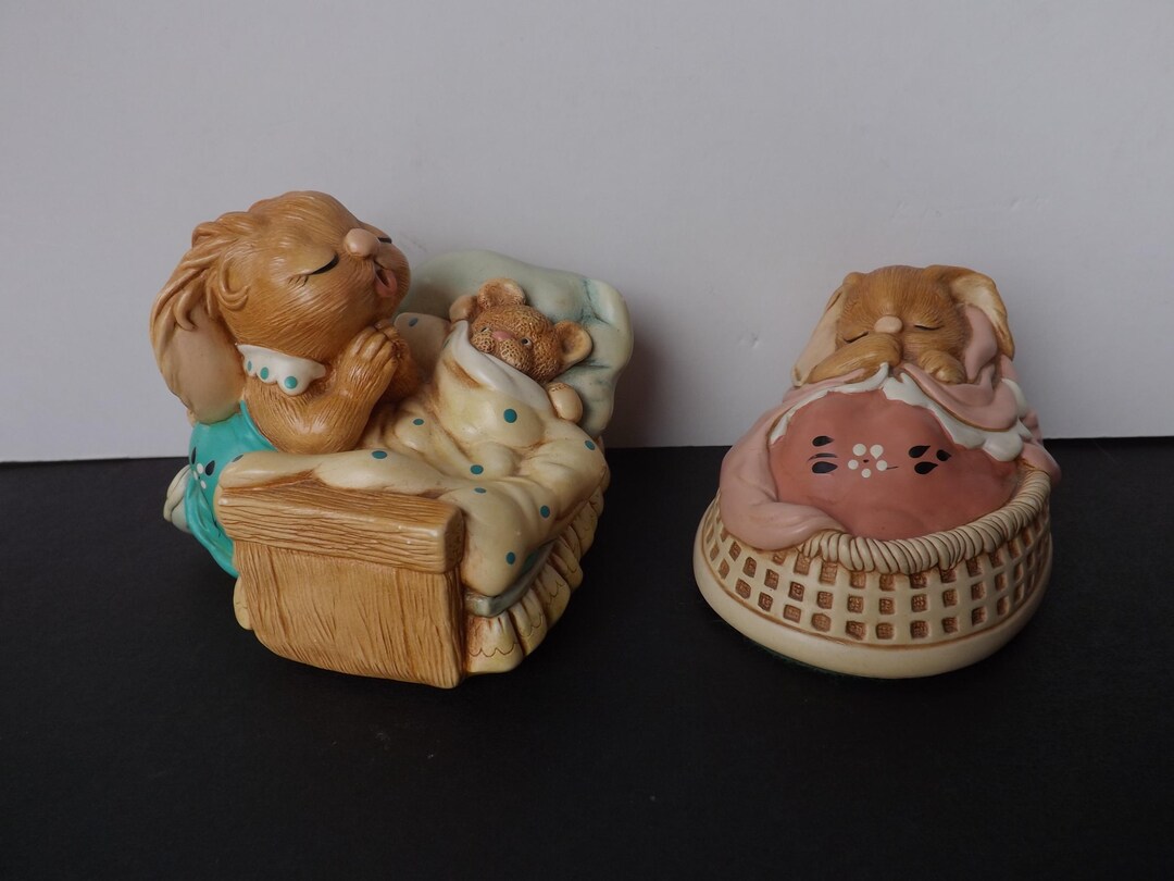 Pendelfin Stoneware Rabbits: Poppet and Rare Victoria, Hand-painted ...
