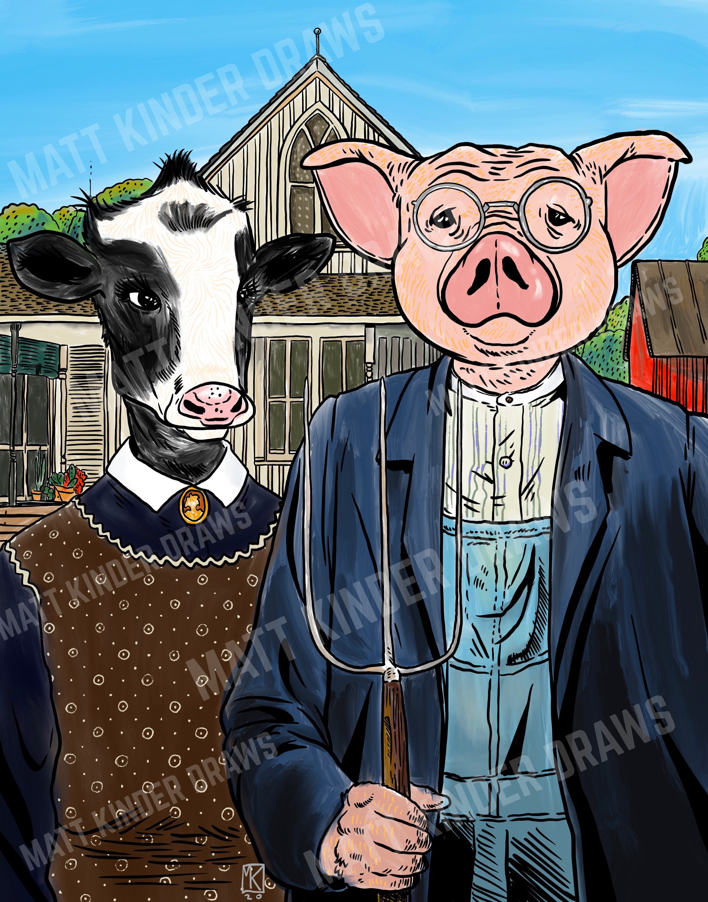 American Gothic With Farm Animals Parody 11x14 Print | Etsy