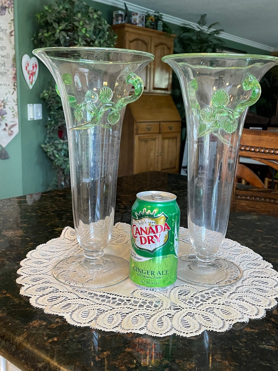 1903 Early Steuben Glass, TWO Mat-su-no-ke Crystal Trumpet Vase ...