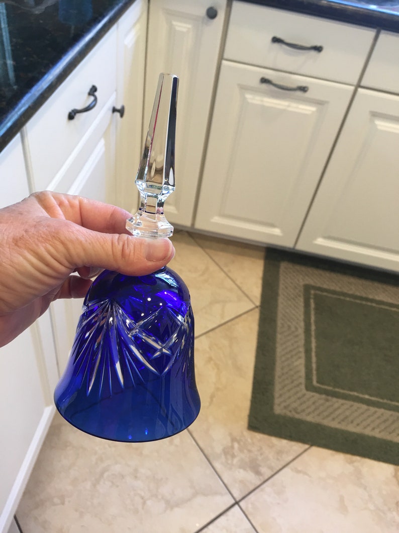Cobalt Blue Cut to Clear Bell With Clear Cut Handle 7.5 Inches ...