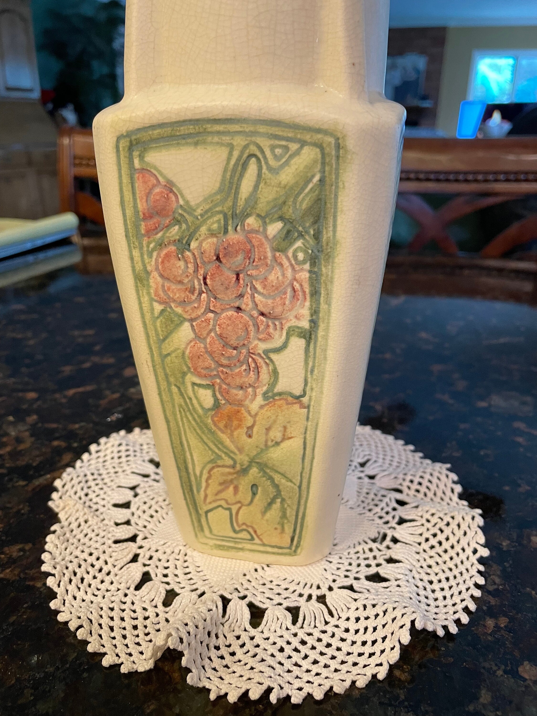 WELLER Roma Buttressed Vase ~ 4 Panels Decorated With Grapes ~ 9 Inches ...